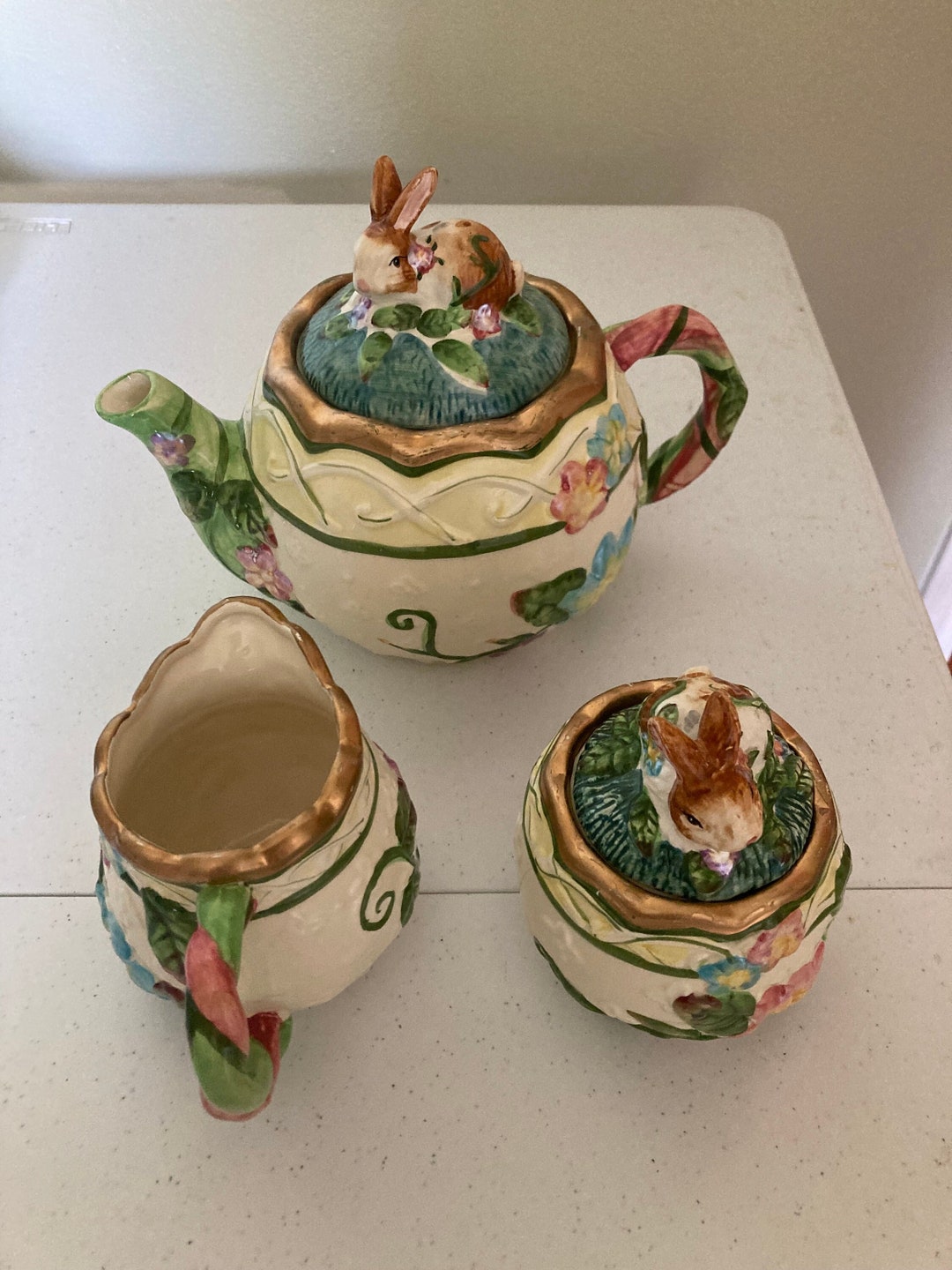 Easter Bunny Tea Pot Set Rare Find Tea Pot Set Tea Pot With Creamer and ...