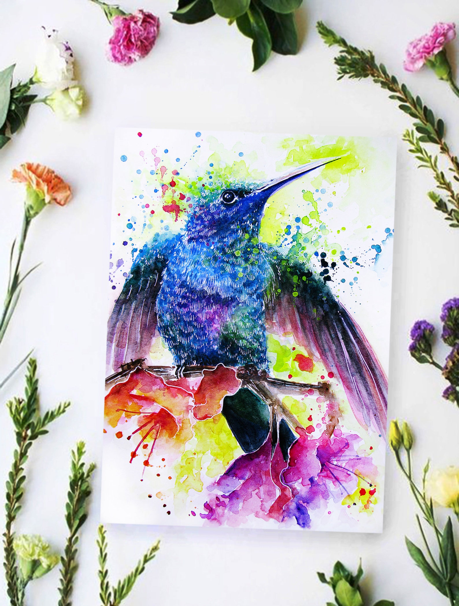 Hummingbird Digital Note Cards Set of 5 Stationery Cards | Etsy