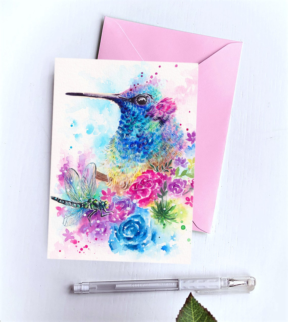 Hummingbird Digital Note Cards Set of 5 Stationery Cards | Etsy