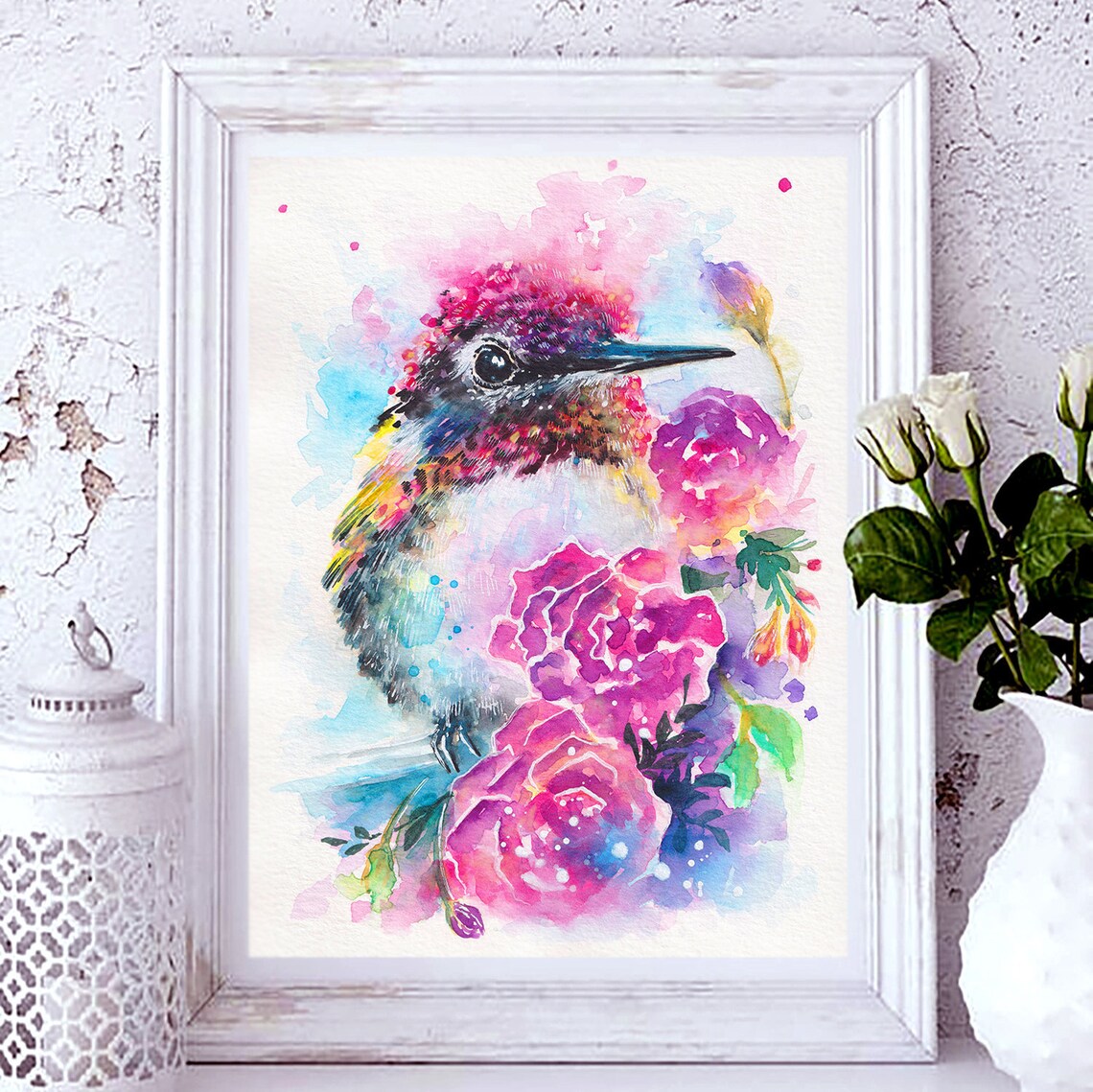 Anna's Hummingbird & Roses Printable Art Instant Download | Etsy