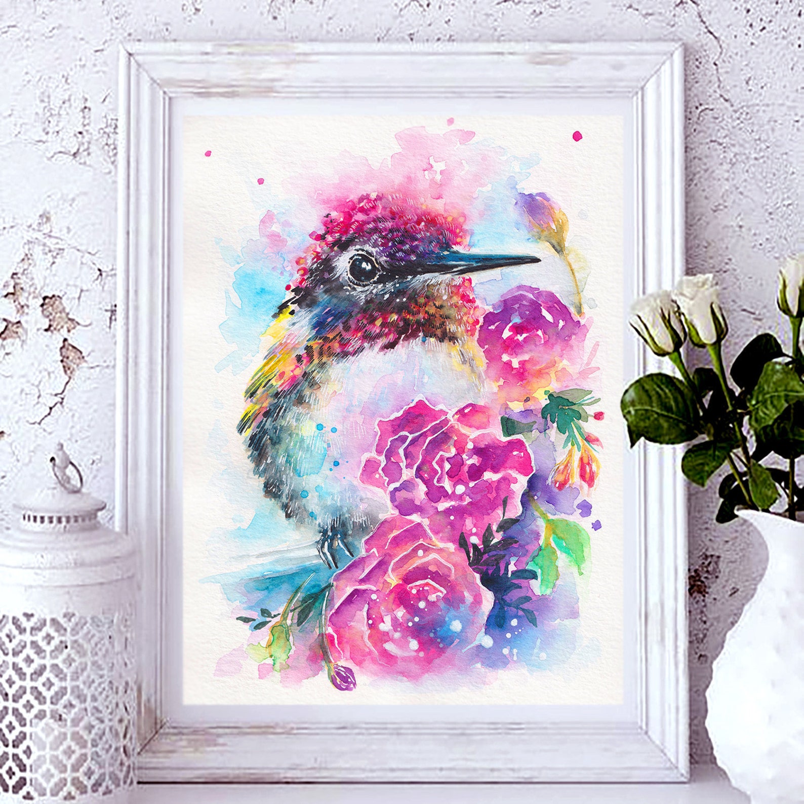 Anna's Hummingbird & Roses Printable Art Instant Download | Etsy
