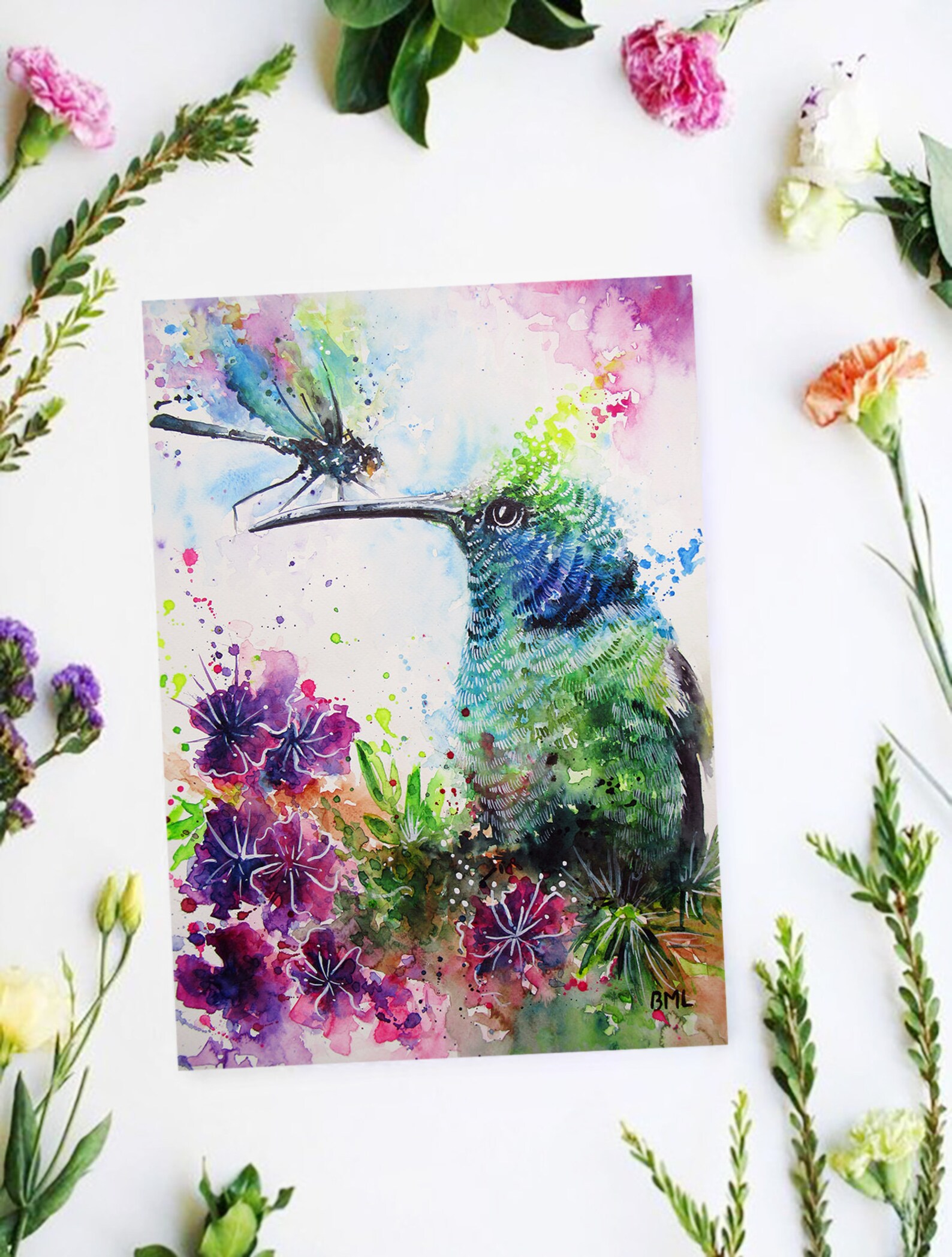 Hummingbird Digital Note Cards Set of 5 Stationery Cards | Etsy
