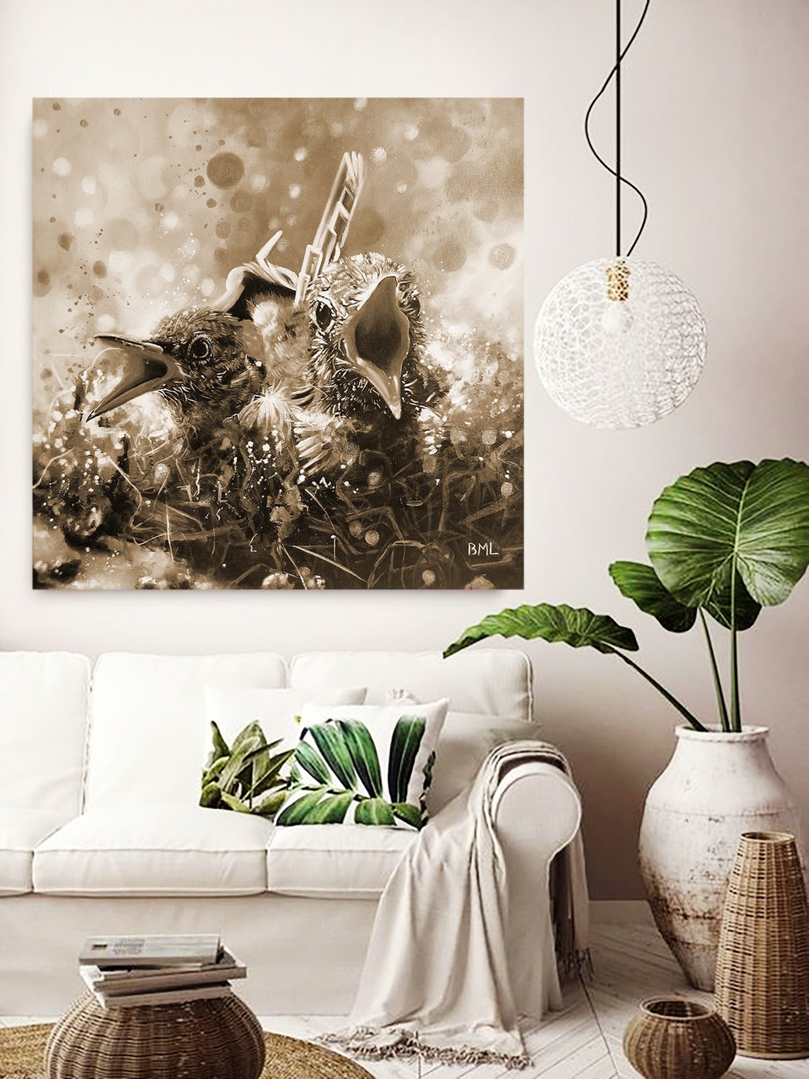Vintage Sepia Printable Wall Art Hummingbirds in Nest Bird | Etsy