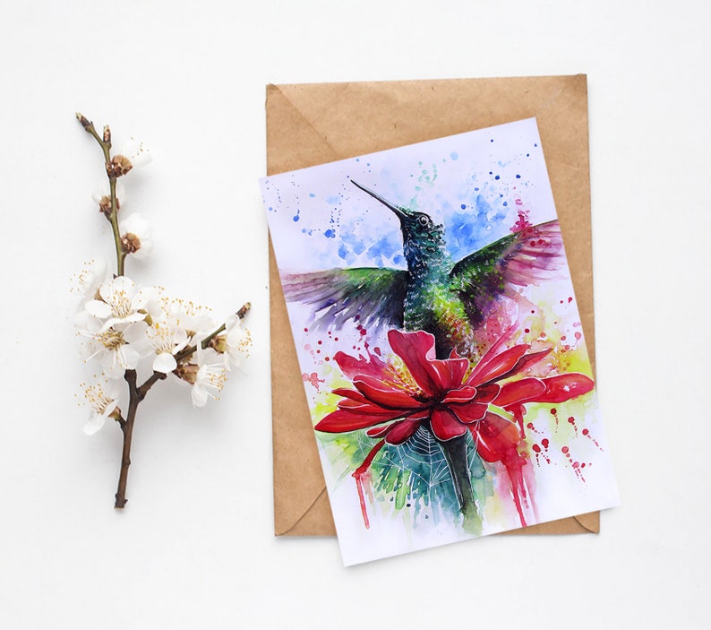 Hummingbird Digital Note Cards Set of 5 Stationery Cards | Etsy