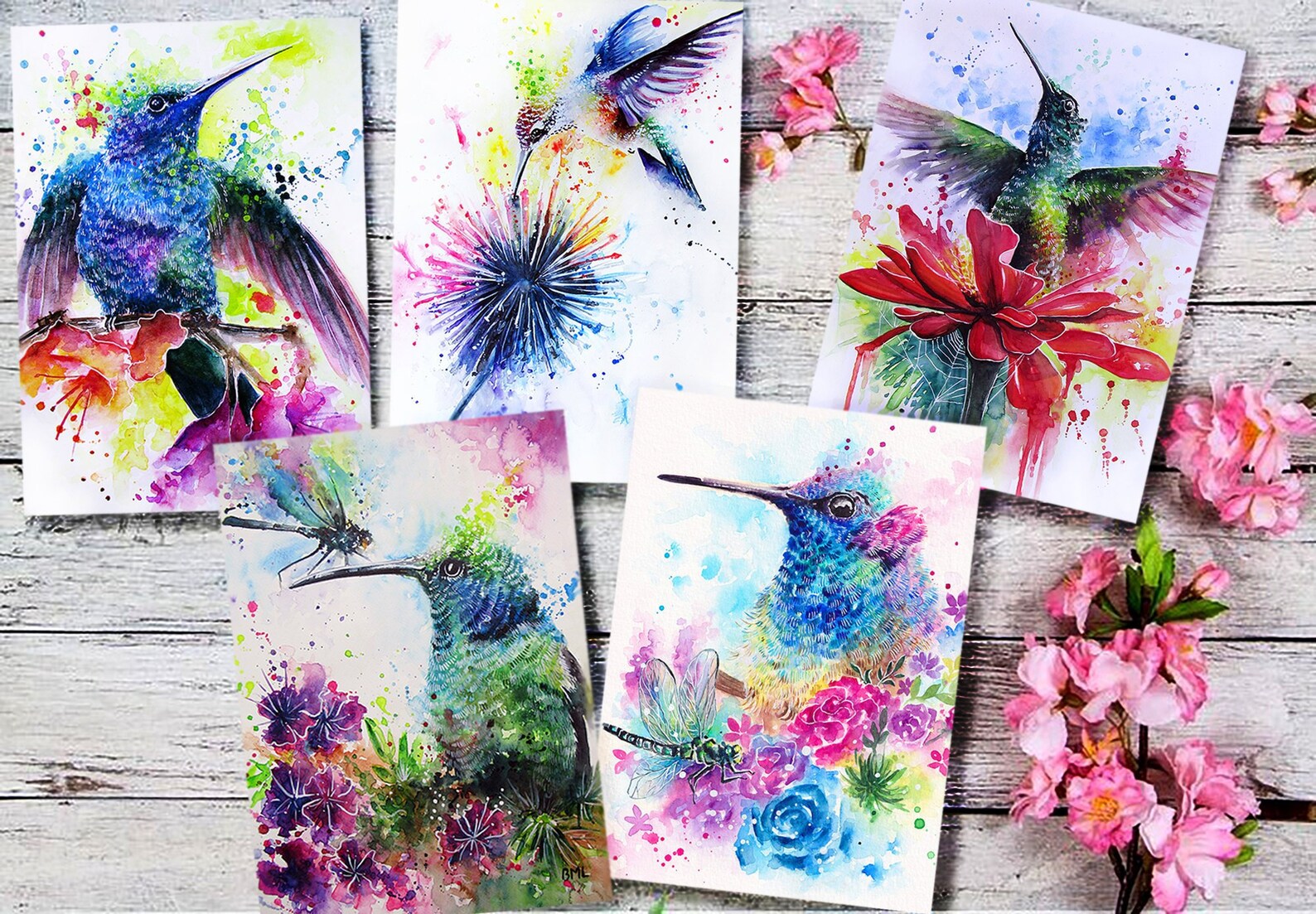 Hummingbird Digital Note Cards Set of 5 Stationery Cards | Etsy