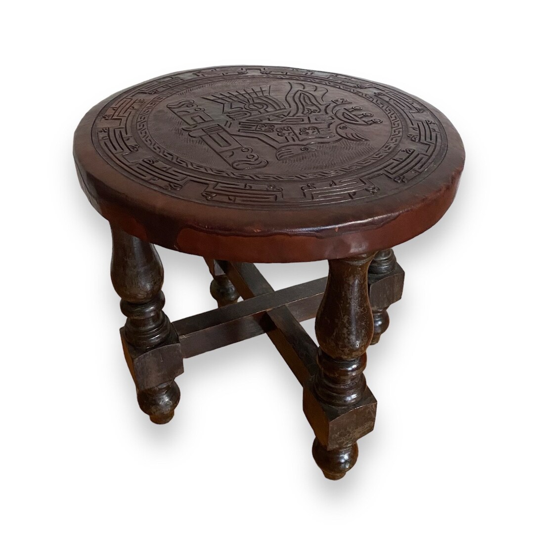 Vintage Peruvian Tooled Leather Mayan Stool 12 - Etsy