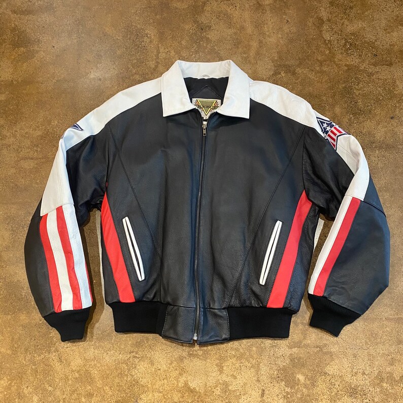 Vintage USA American Flag Leather Racing/motorcycle Jacket - Etsy