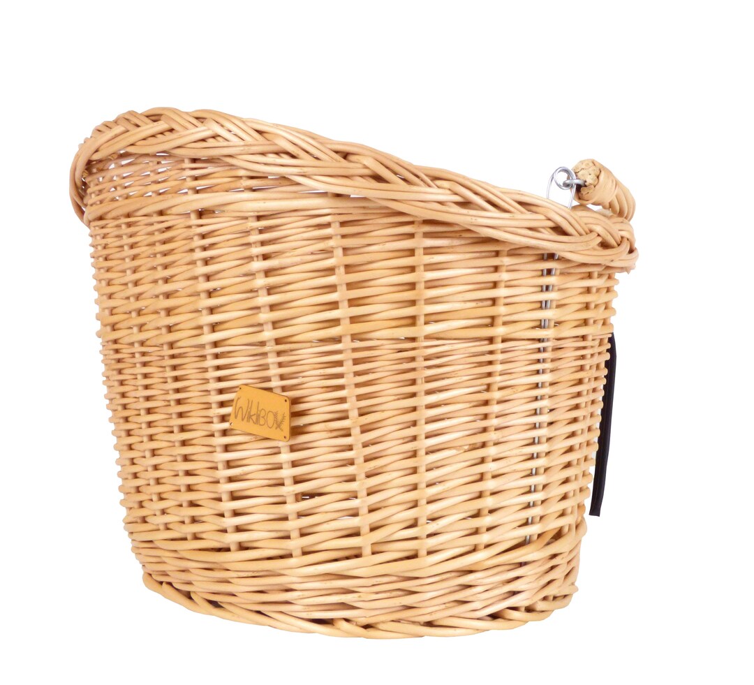 Wiklibox Wicker Bike Basket in NATURAL Color Mounted on the Hooks. for Handlebar. Unpainted ...
