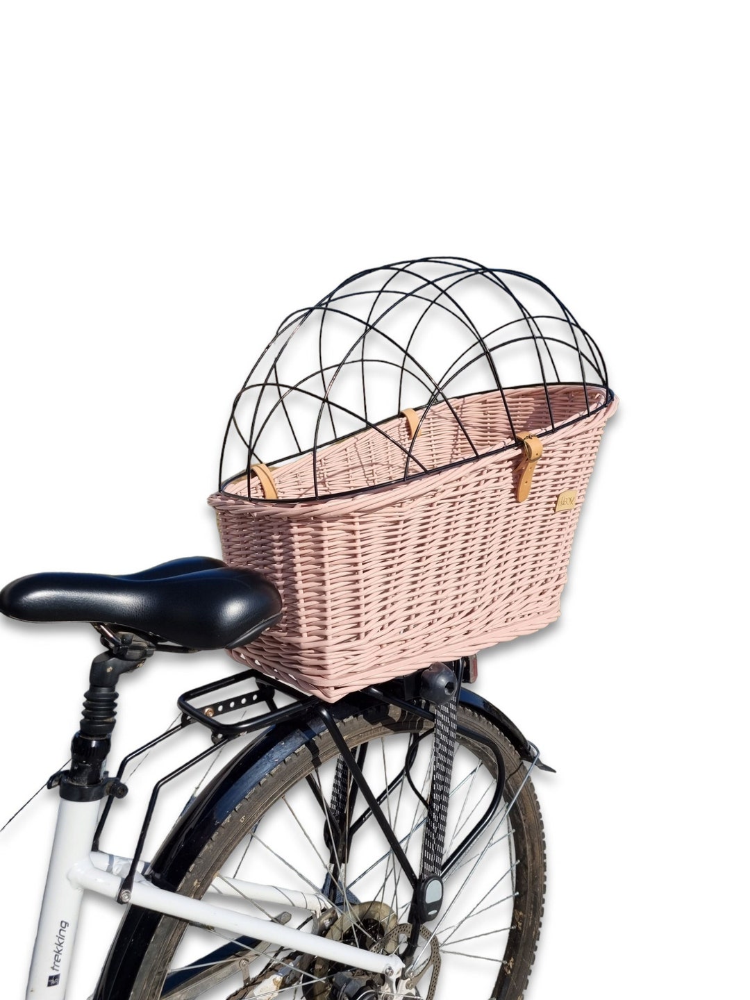 Wiklibox Wicker Bike Luggage Rack Dog or Cat Carrier in DUSTY PINK Color With CUSHION ...