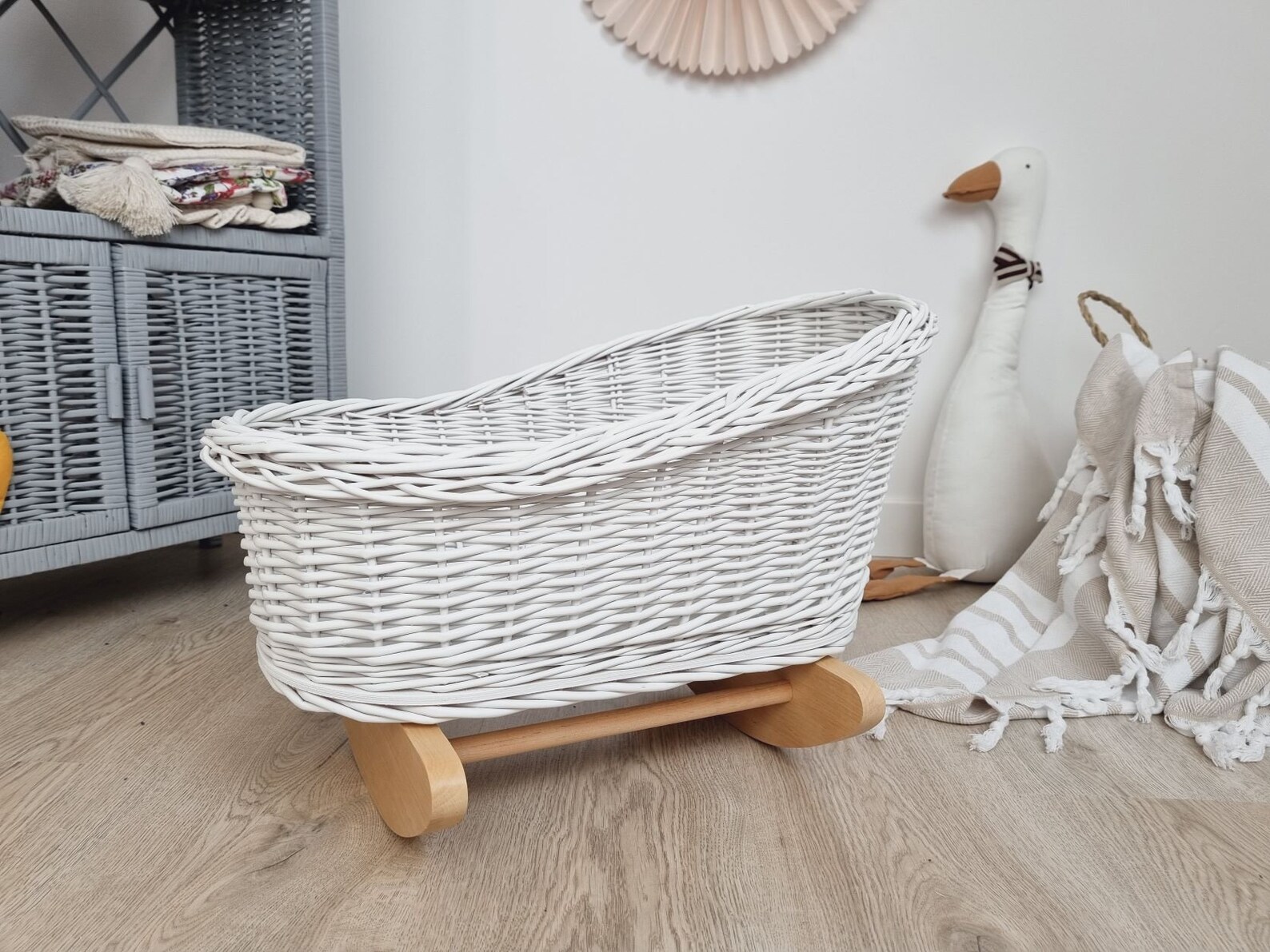 Wiklibox Wicker & Beech Wood Doll's Cradle in WHITE Color - Etsy