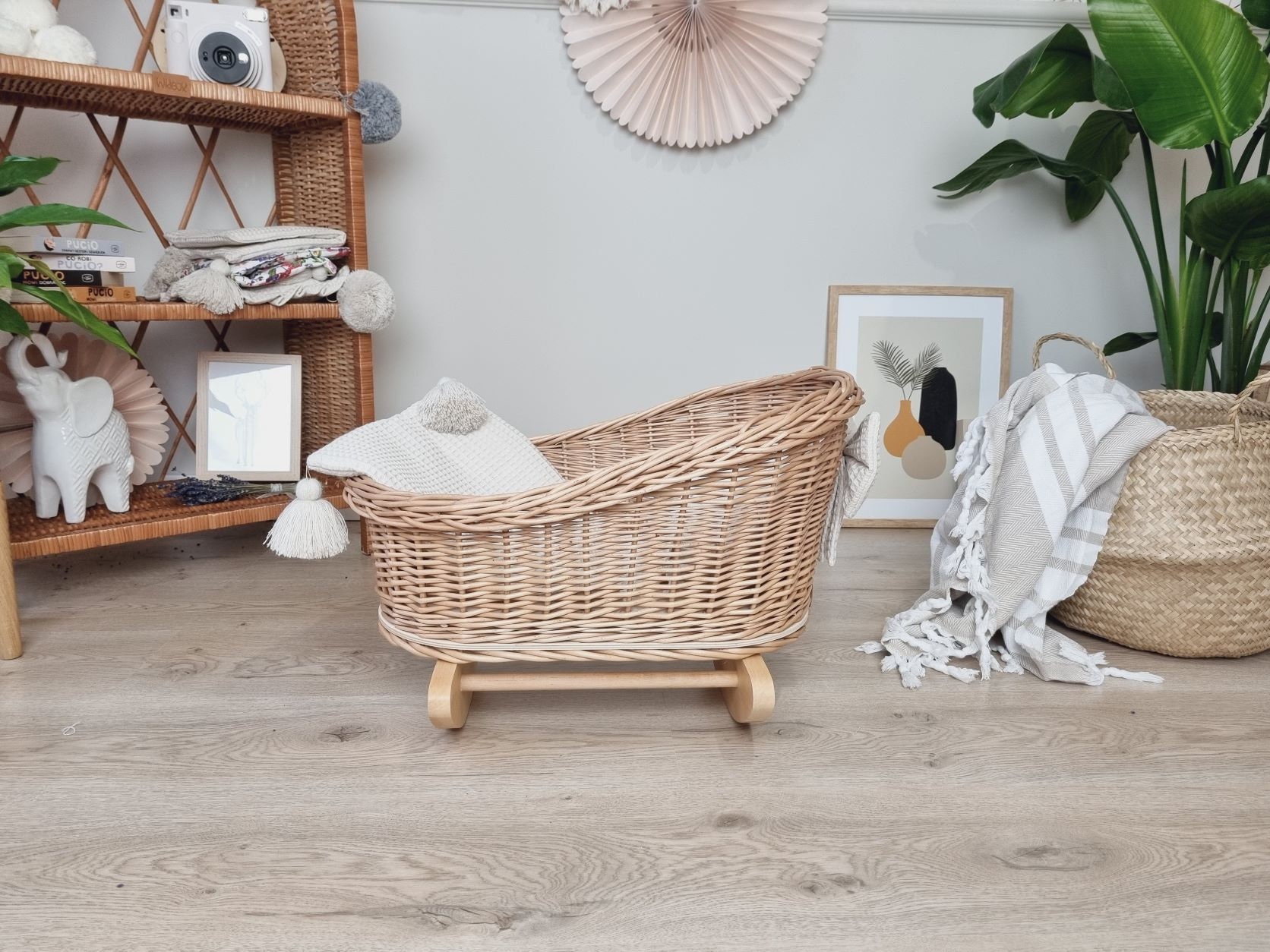 Wiklibox Wicker & Beech Wood Doll's Cradle in NATURAL - Etsy