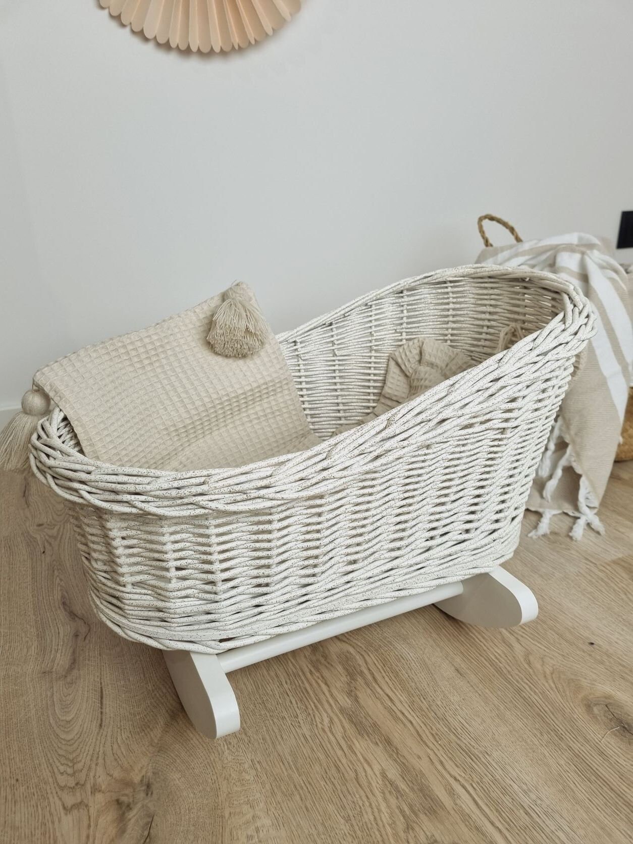 Wiklibox Wicker & Beech Wood Doll's Cradle in WHITE Color | Etsy