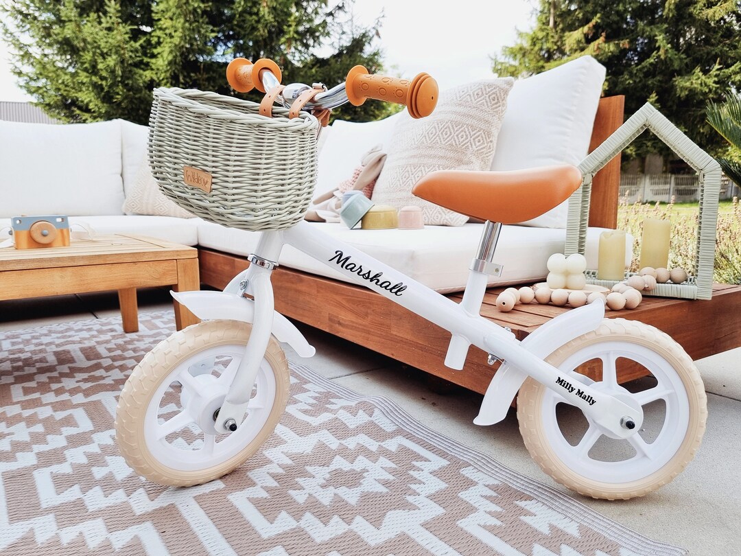 Wiklibox Wicker Bike Basket for Kids Mini DUMPY in OLIVE dusty Green Color Mounted on Belts ...