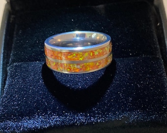 Stainless Steel Ring With Crushed Opal Inlay Various Colours - Etsy