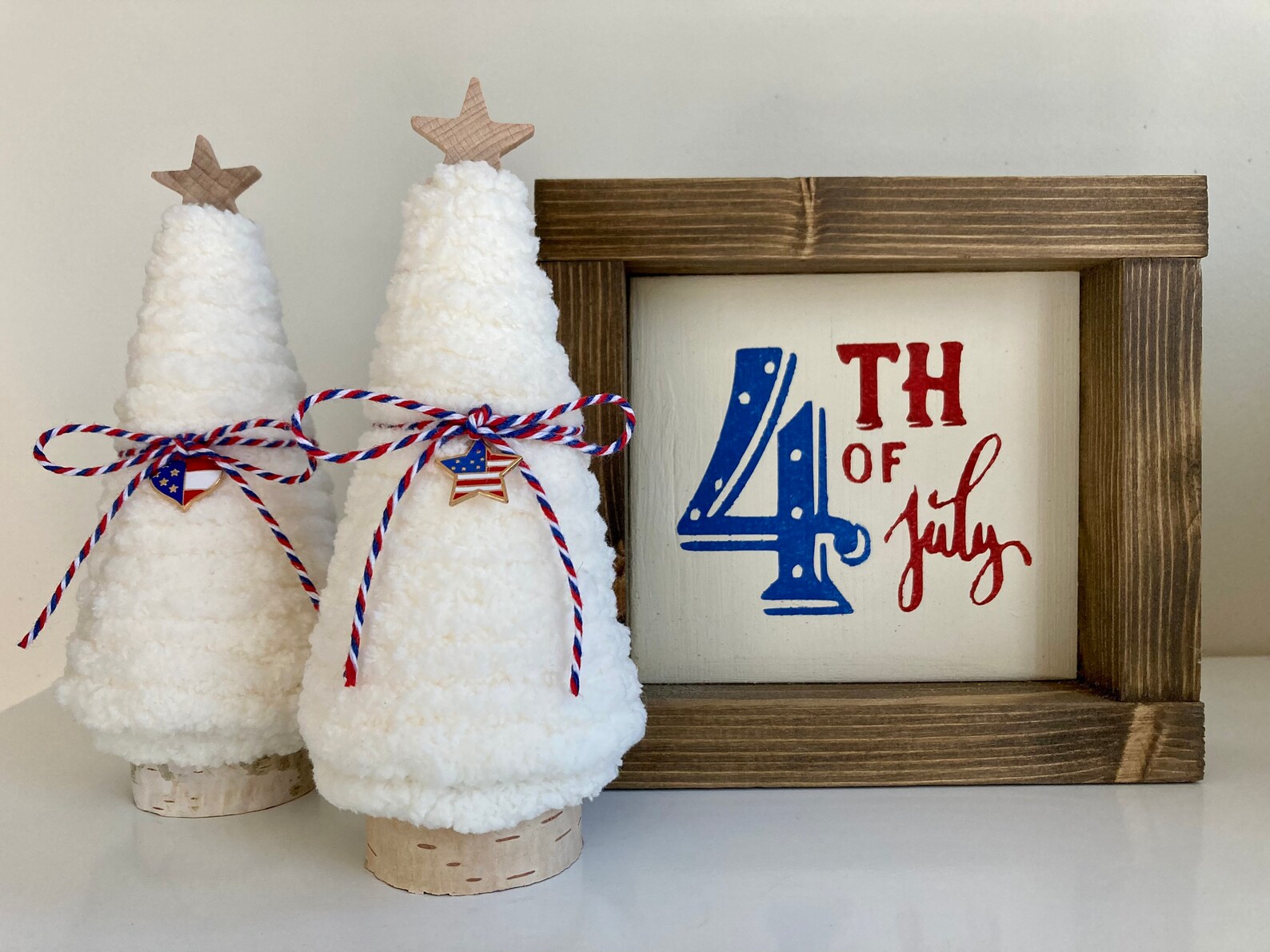 Patriotic Yarn Tree Farmhouse Home Decor Rustic Mantle | Etsy