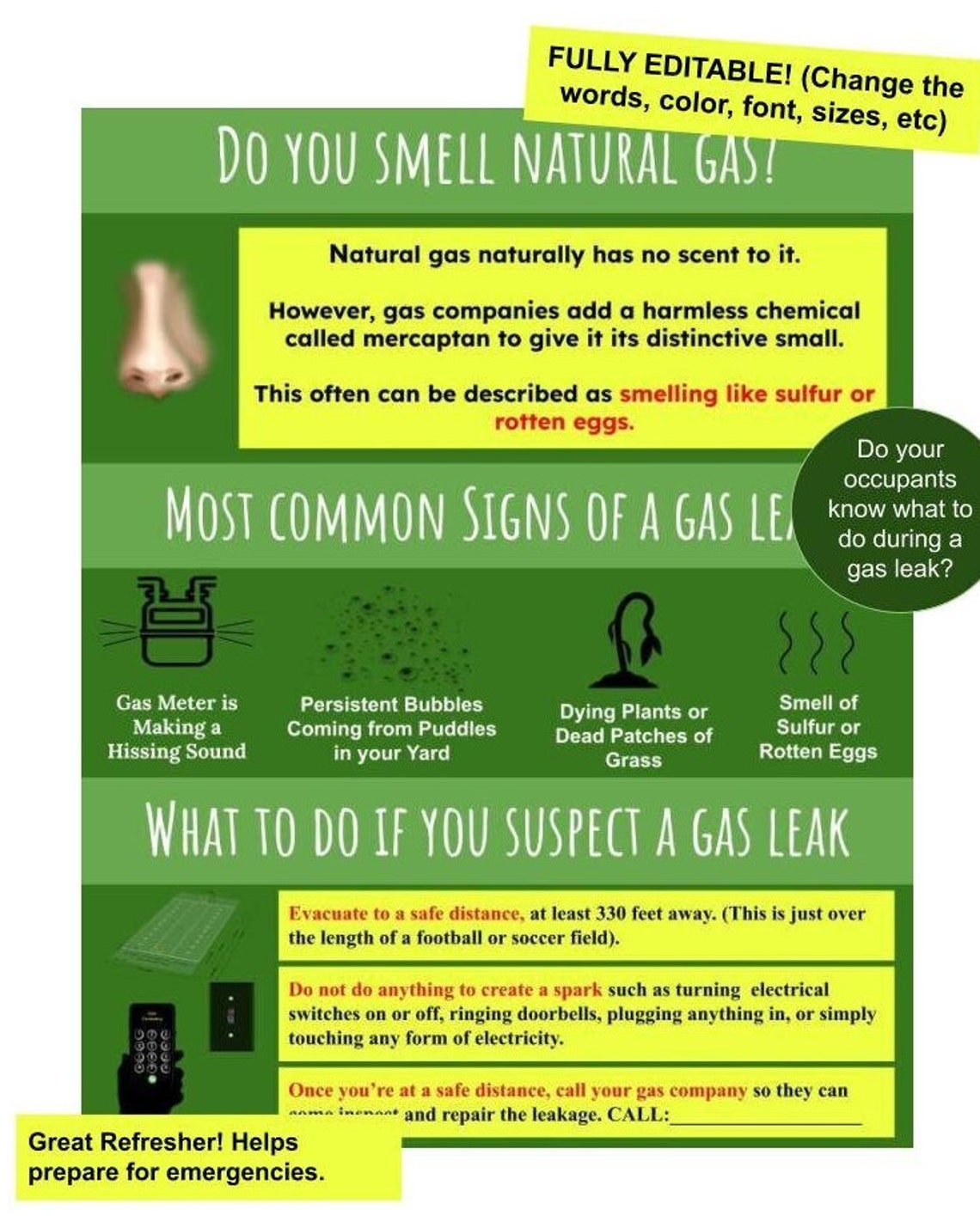 Gas Leak Safety Information Flyer Template Plan Sheet (great for ...