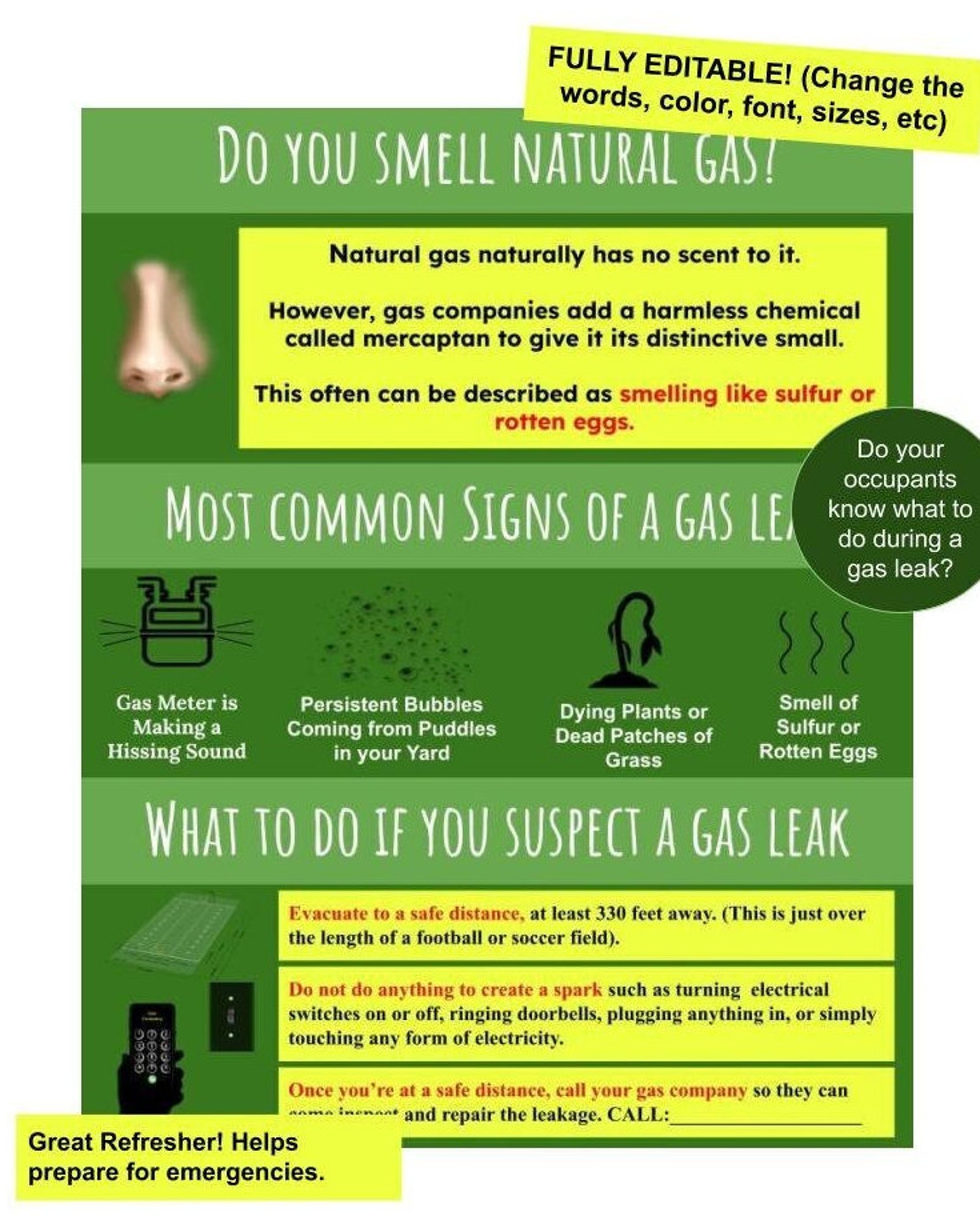 Gas Leak Safety Information Flyer Template Plan Sheet (great for ...