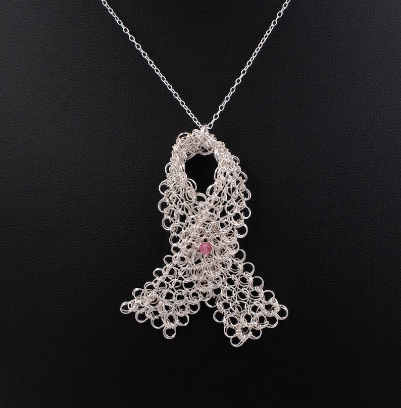 Sterling Silver Breast Cancer Awareness Ribbon Necklace With Pink ...