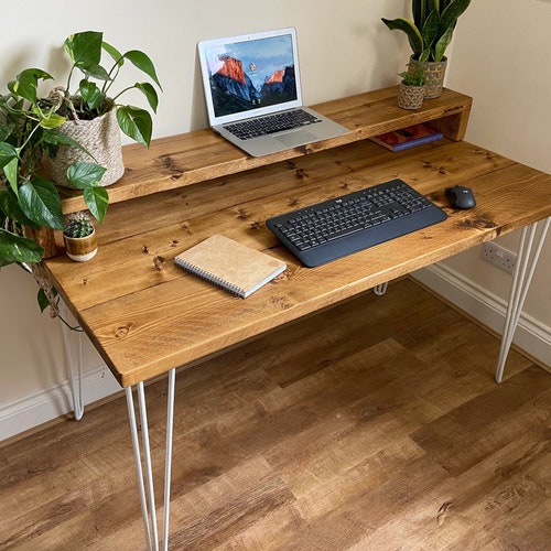 Rustic Computer Desk and Monitor Shelf With INDUSTRIAL LEGS - Etsy