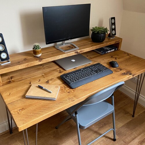 Rustic Computer Desk and Monitor Shelf With INDUSTRIAL LEGS - Etsy
