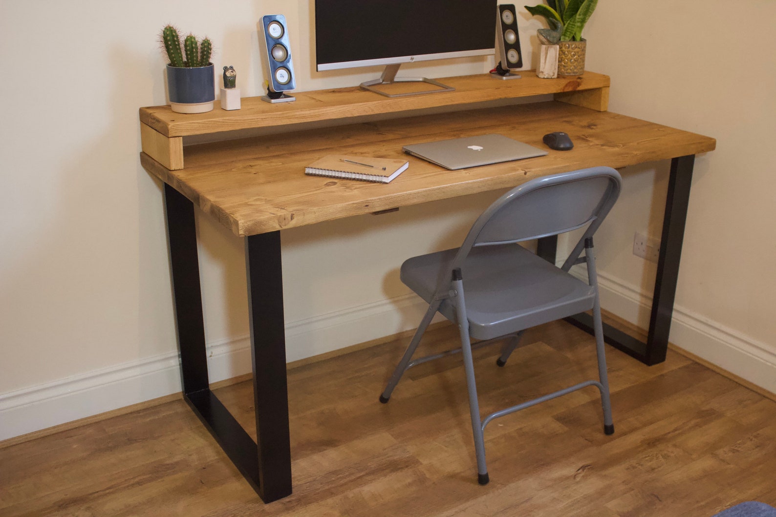 Rustic Computer Desk and Monitor Shelf With INDUSTRIAL LEGS - Etsy