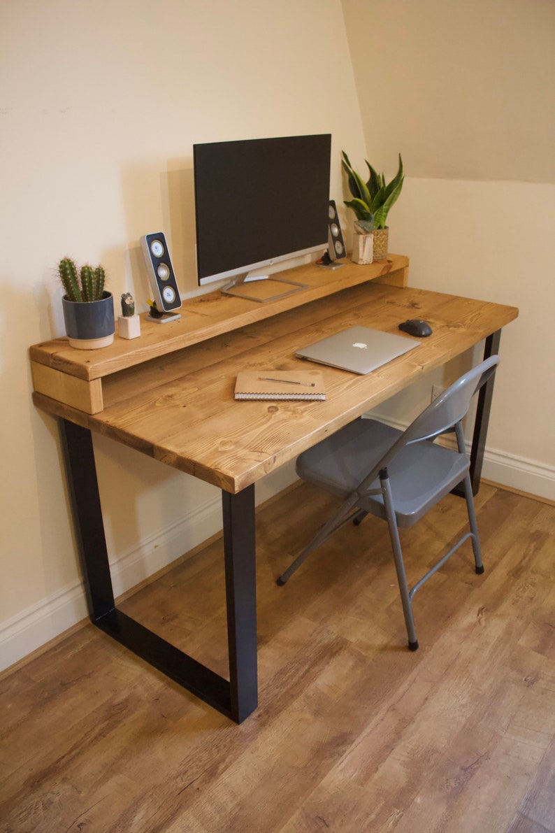 Rustic Computer Desk and Monitor Shelf With INDUSTRIAL LEGS - Etsy