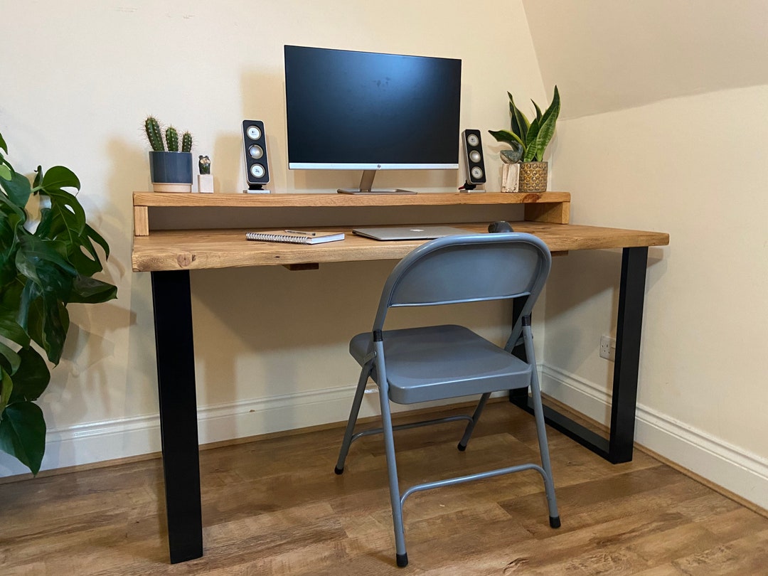 Rustic Computer Desk and Monitor Shelf With INDUSTRIAL LEGS Rustic Desk ...