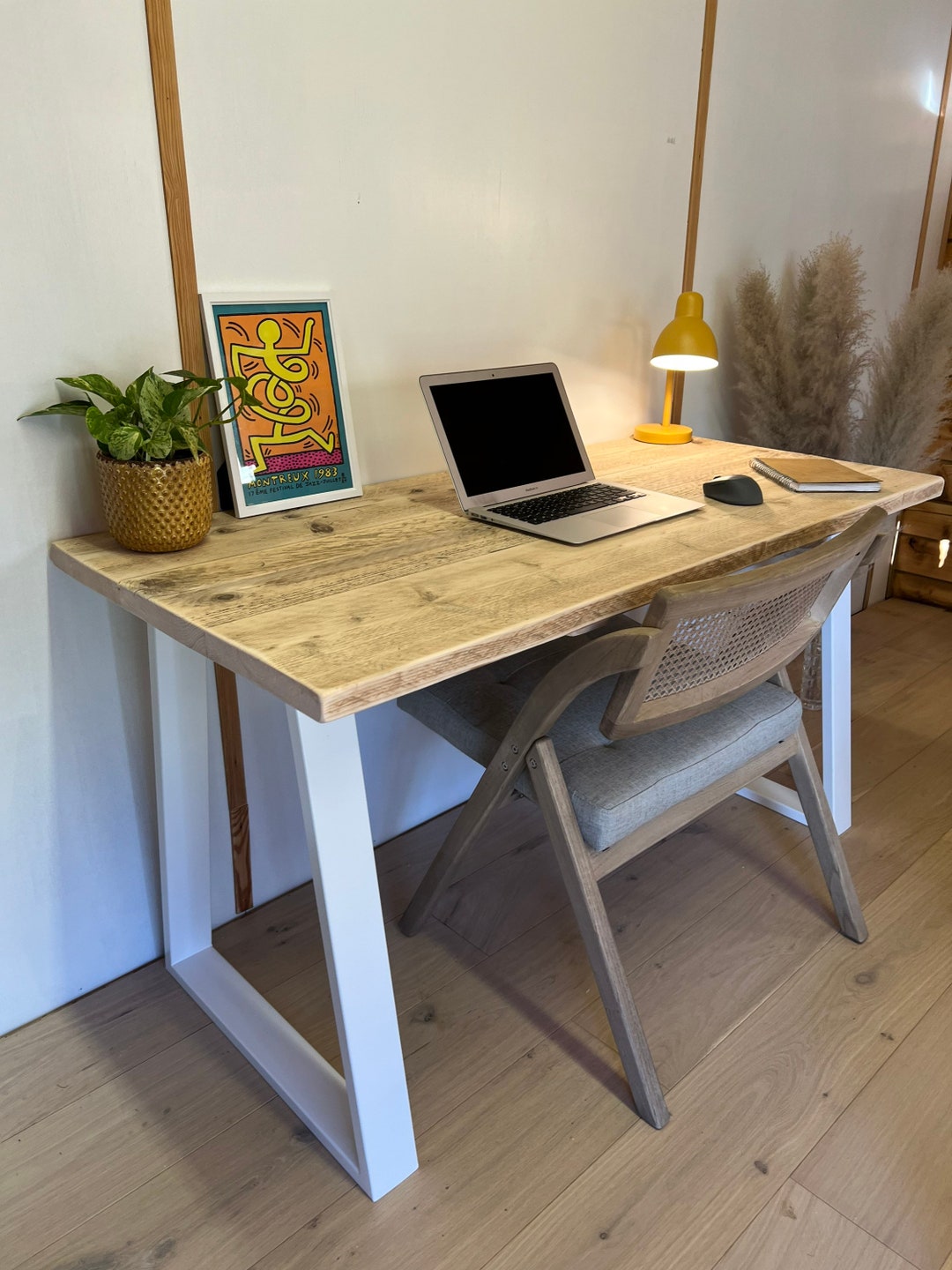 Rustic Desk With White Trapezium Legs WFH Industrial Desk Scaffold ...