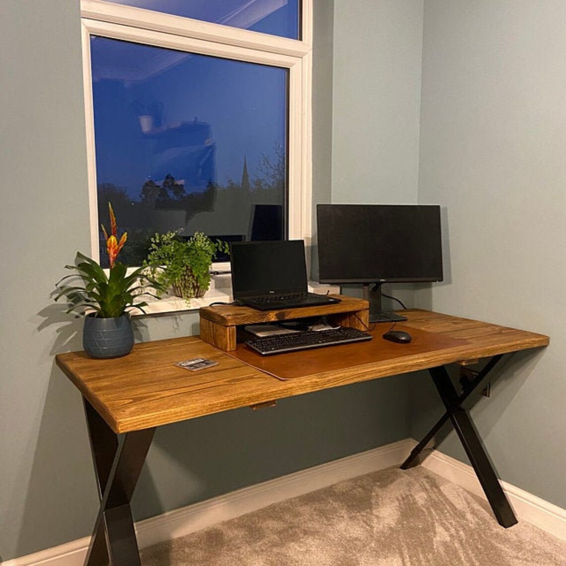 Rustic Computer Desk and Monitor Shelf With INDUSTRIAL LEGS - Etsy