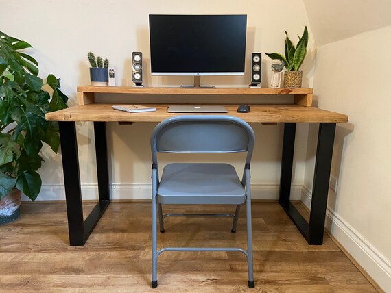Rustic Computer Desk and Monitor Shelf With INDUSTRIAL LEGS - Etsy