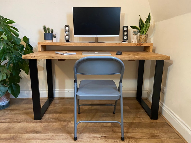 Rustic Computer Desk and Monitor Shelf With INDUSTRIAL LEGS - Etsy