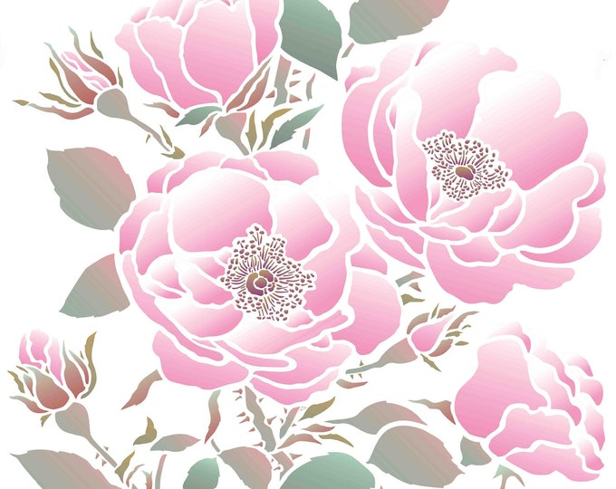 Oversize LARGE Wild Rose Flower Stencil TOP SHEET Studio - Etsy