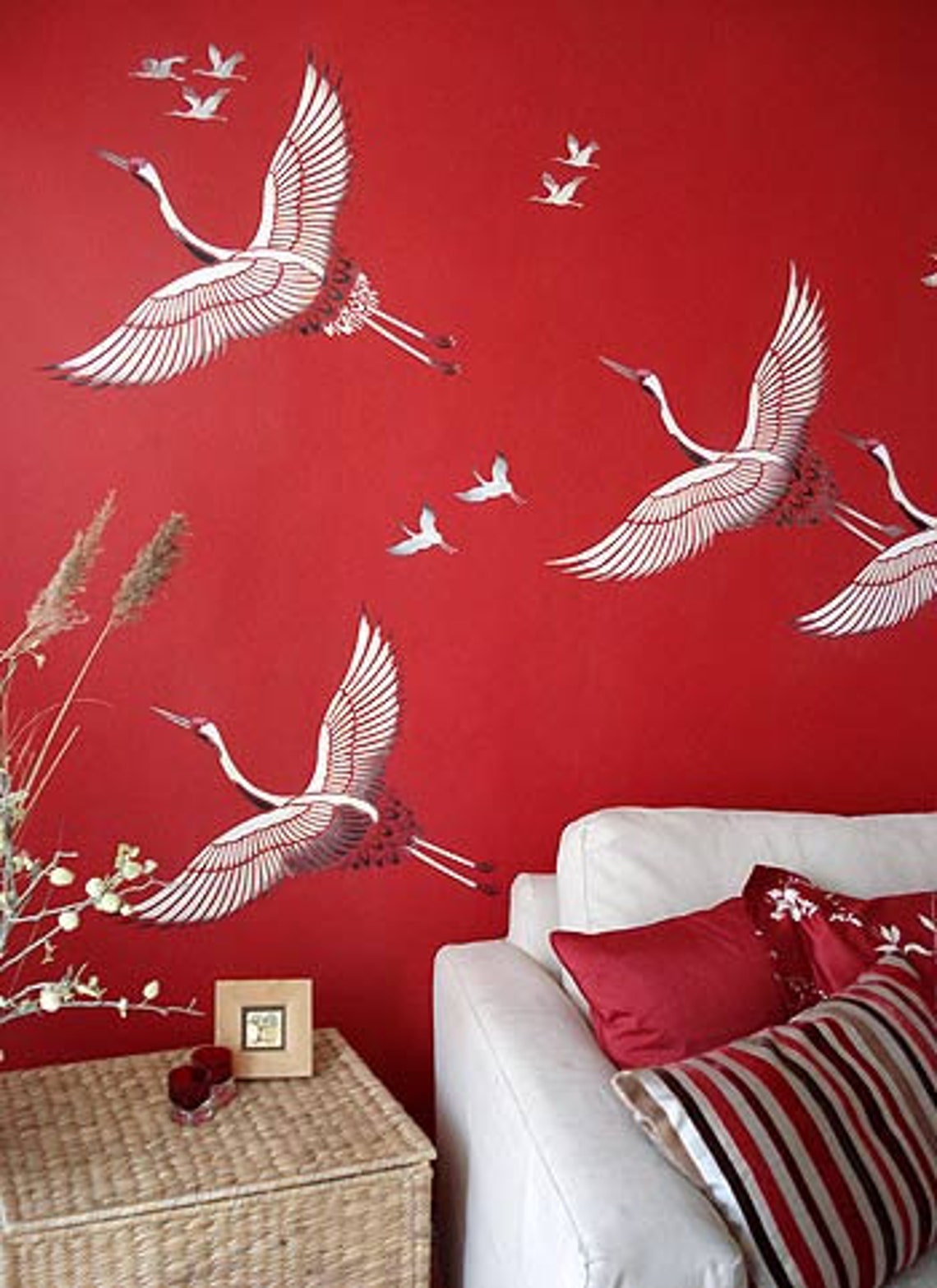 Large Flying Cranes Stencil © | Etsy