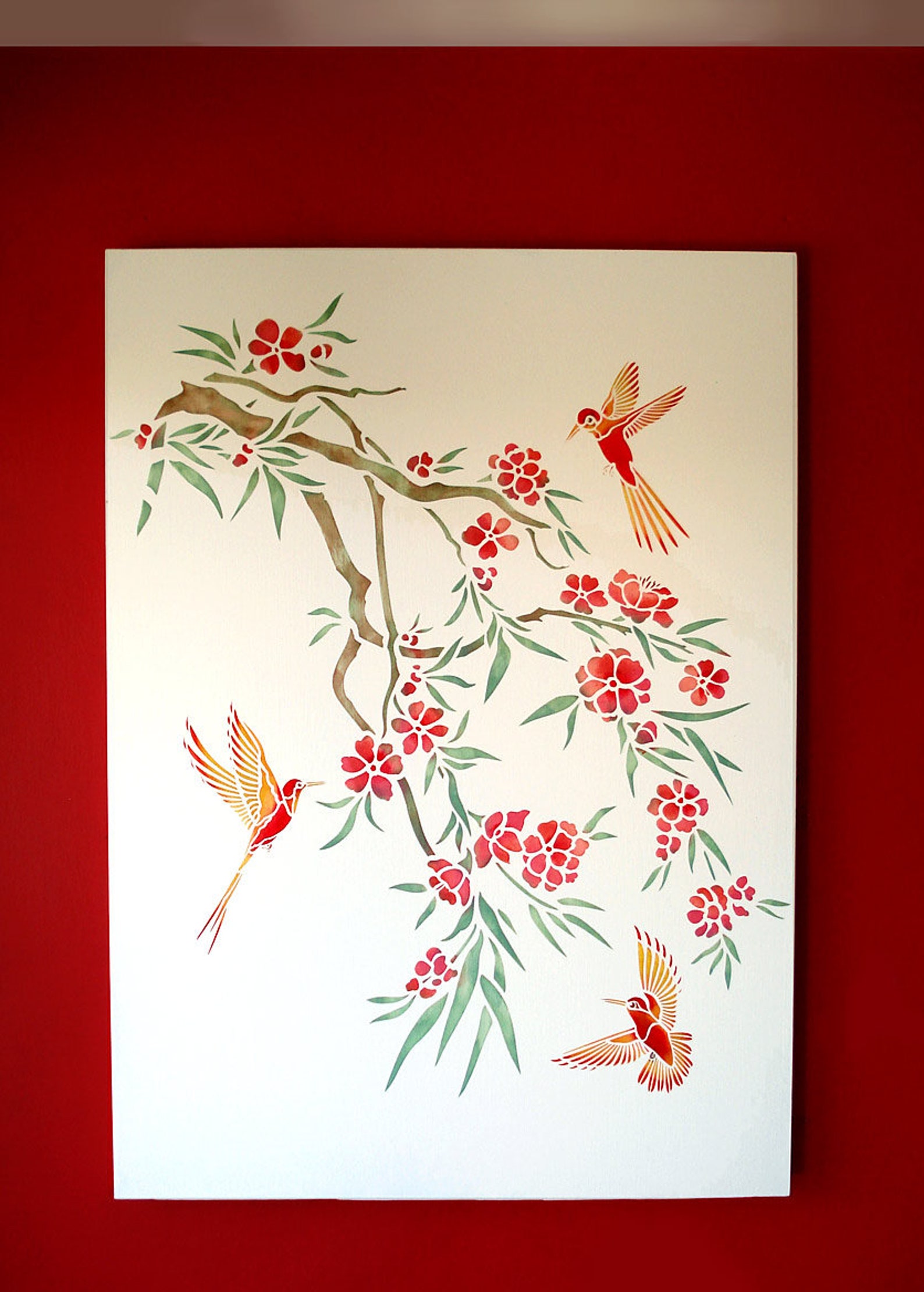 Humming Birds With Exotic Flowers Stencil © - Etsy