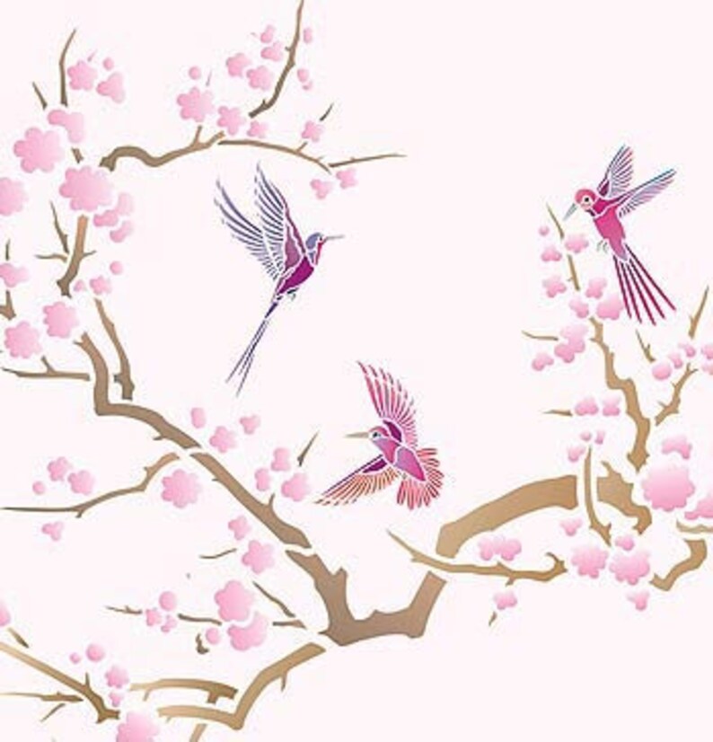 Humming Birds With Exotic Flowers Stencil © - Etsy