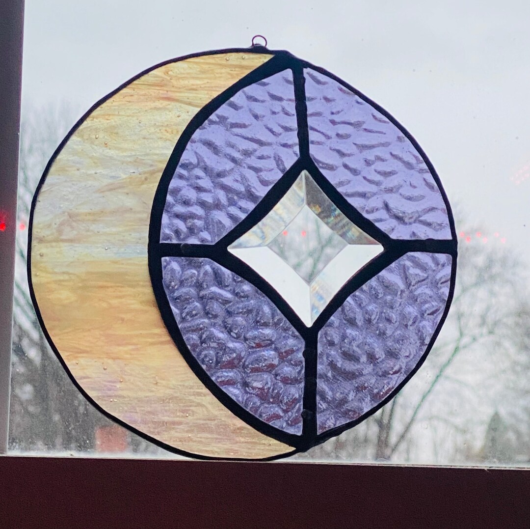 Stained Glass Moon, Stained Glass Sun Catcher, Window Hanging, Moon Art ...