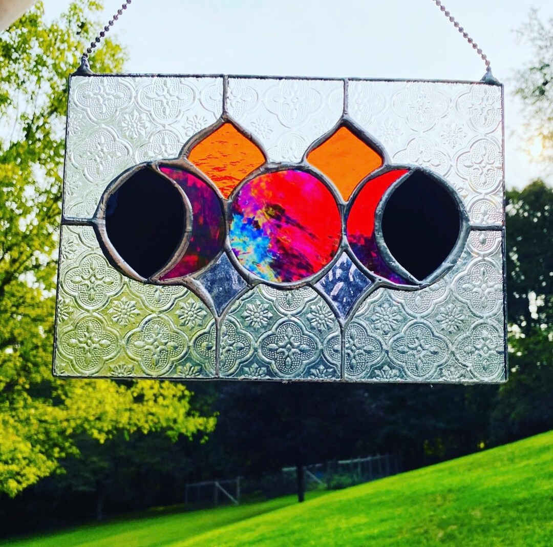Stained Glass Triple Moon Goddess Panel, Moon Phases, Stained Glass ...