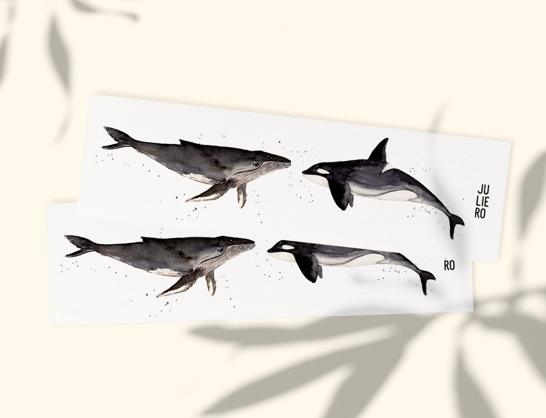 Whale and Orca Bookmarks, Marine Animals, Nice Book Dividers, Original ...