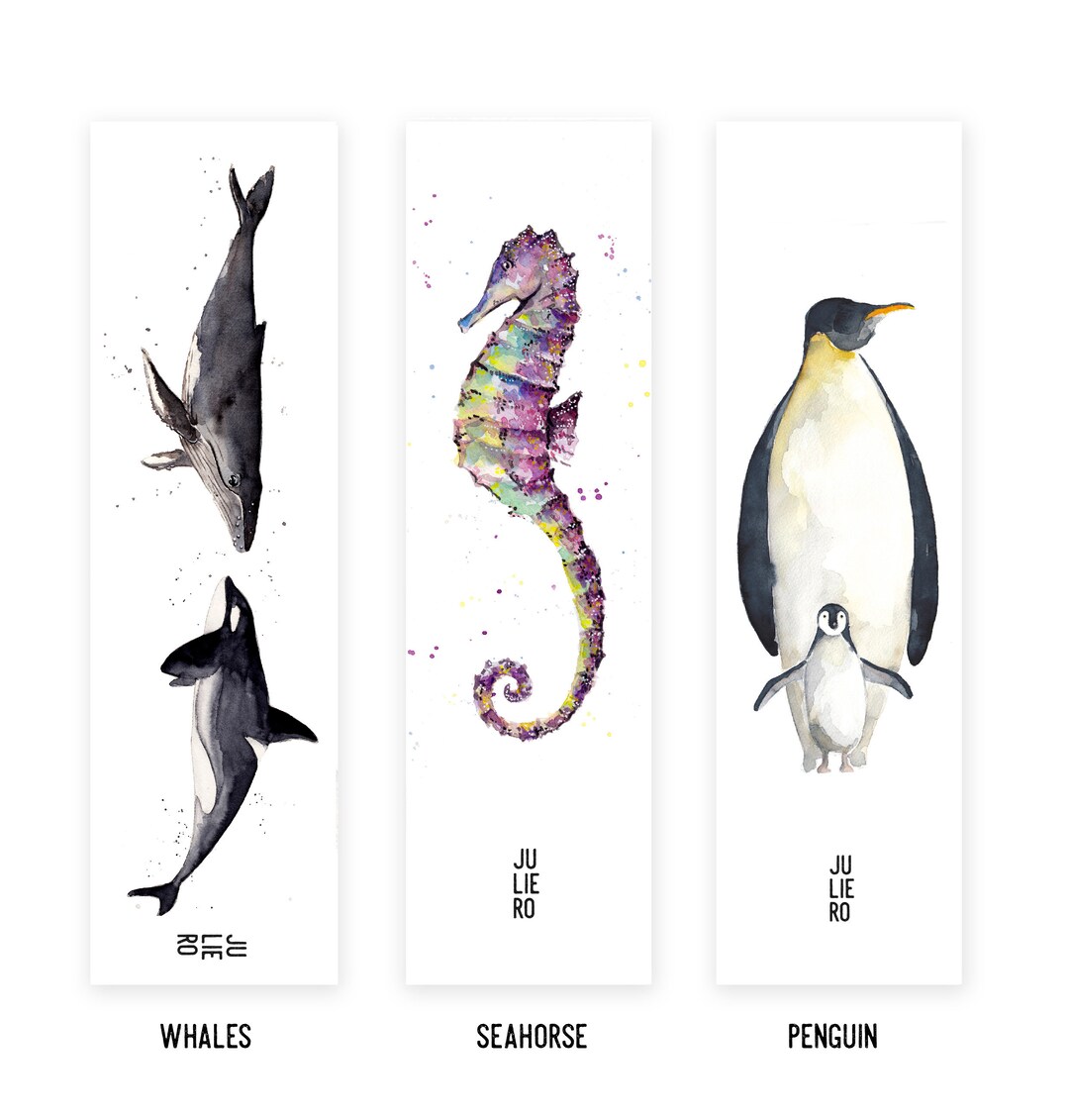 Animal Bookmarks: Whale, Orca, Seahorse and Penguins, Beautiful Book ...