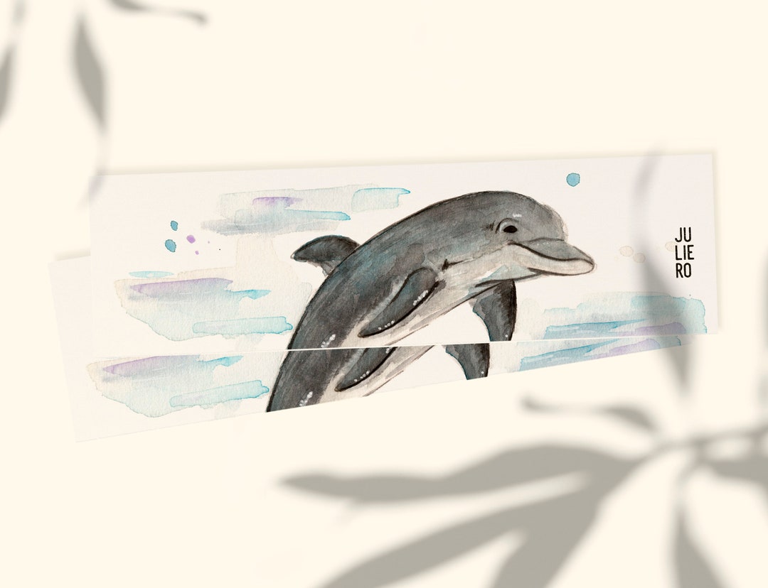 Dolphin Bookmark, Dolphin Watercolor Illustration, Original Bookmark ...