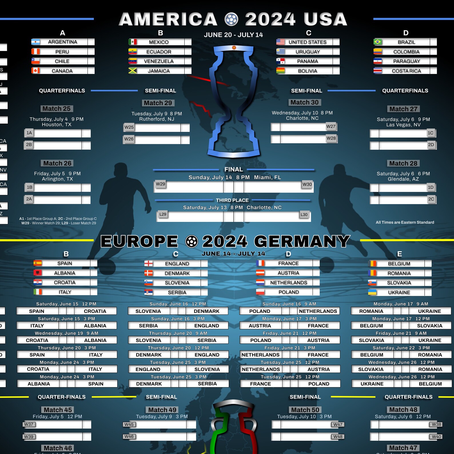 Copa America 2024 & European 2024 Championship Schedule Bracket ...