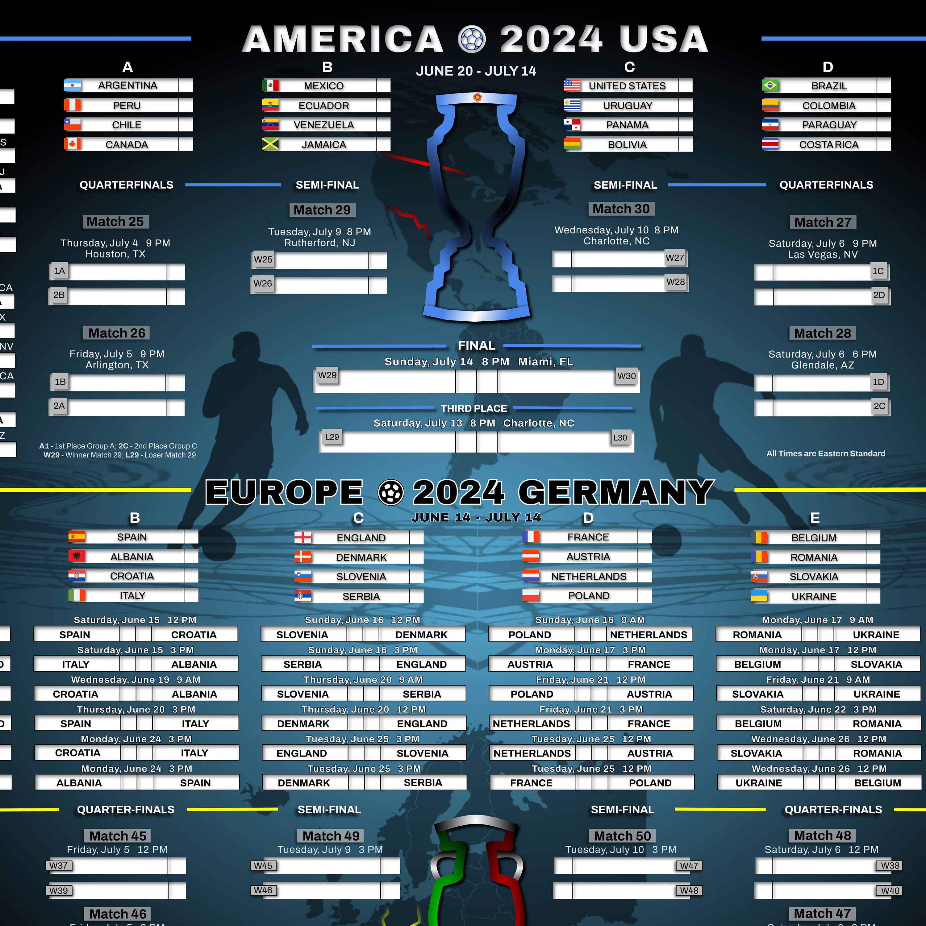 Copa America 2024 & European 2024 Championship Schedule Bracket ...