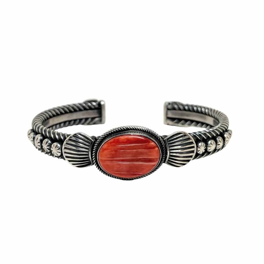Vintage HARRY MORGAN Spiny Oyster Cuff | 1970s NAVAJO Sterling Silver ...