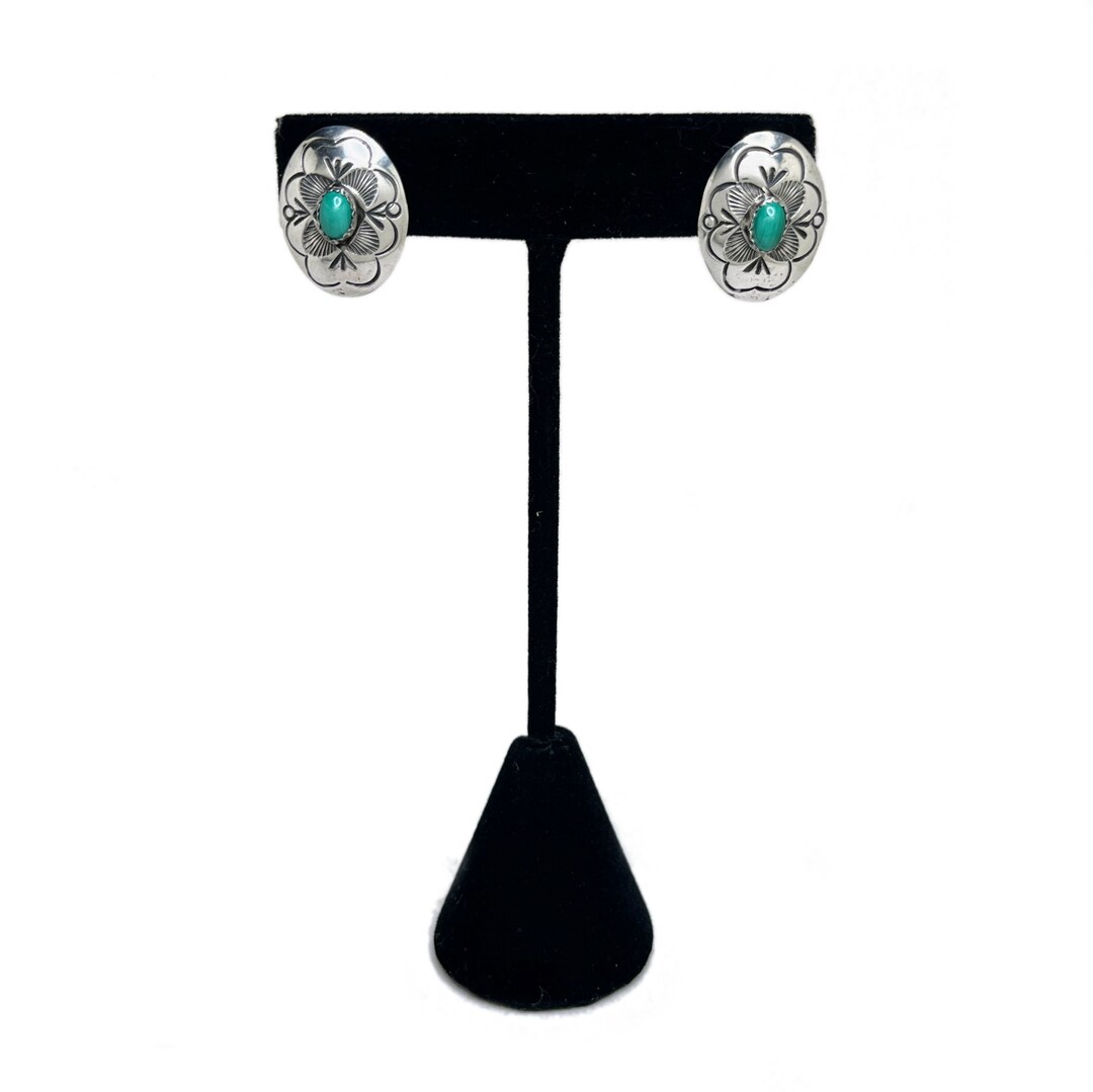 Vintage NAVAJO Malachite Earrings Signed TC Malachite Stamp Work ...