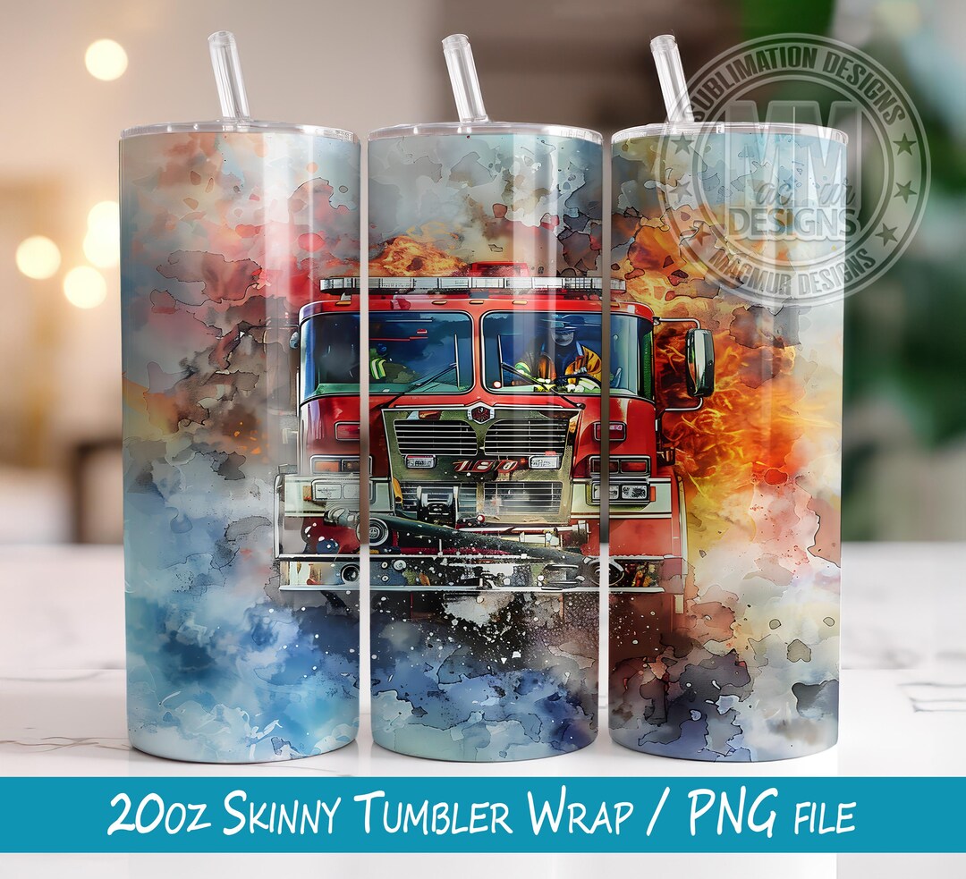 Fireman Fire Truck Digital Wrap: Fits 20oz Tumbler, Sublimation Design ...