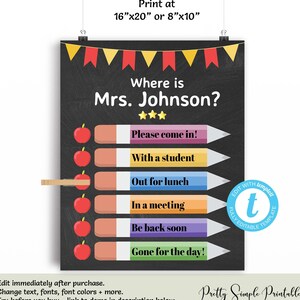 Where is the Teacher Sign, Editable Door Sign, Teacher Door Hanger ...