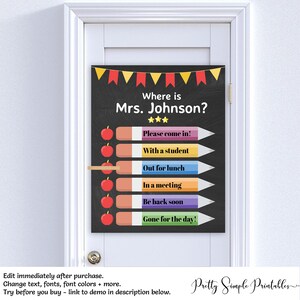 Where is the Teacher Sign, Editable Door Sign, Teacher Door Hanger ...