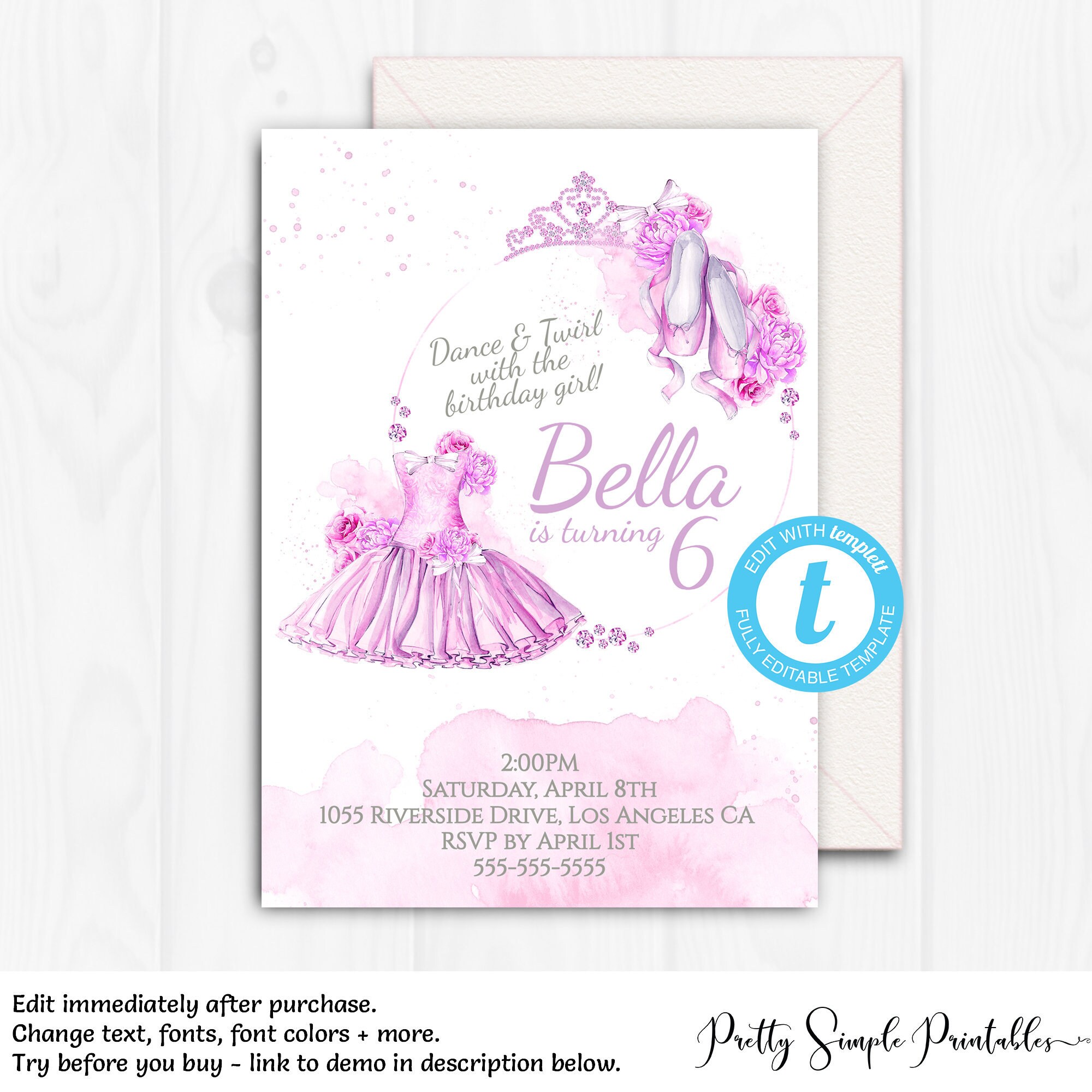 Ballerina Birthday Invitation Printable Ballerina Invitation - Etsy