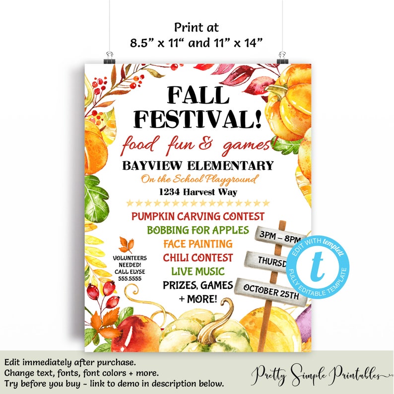 Editable Fall Festival Flyer Fall Festival Flyer Template - Etsy