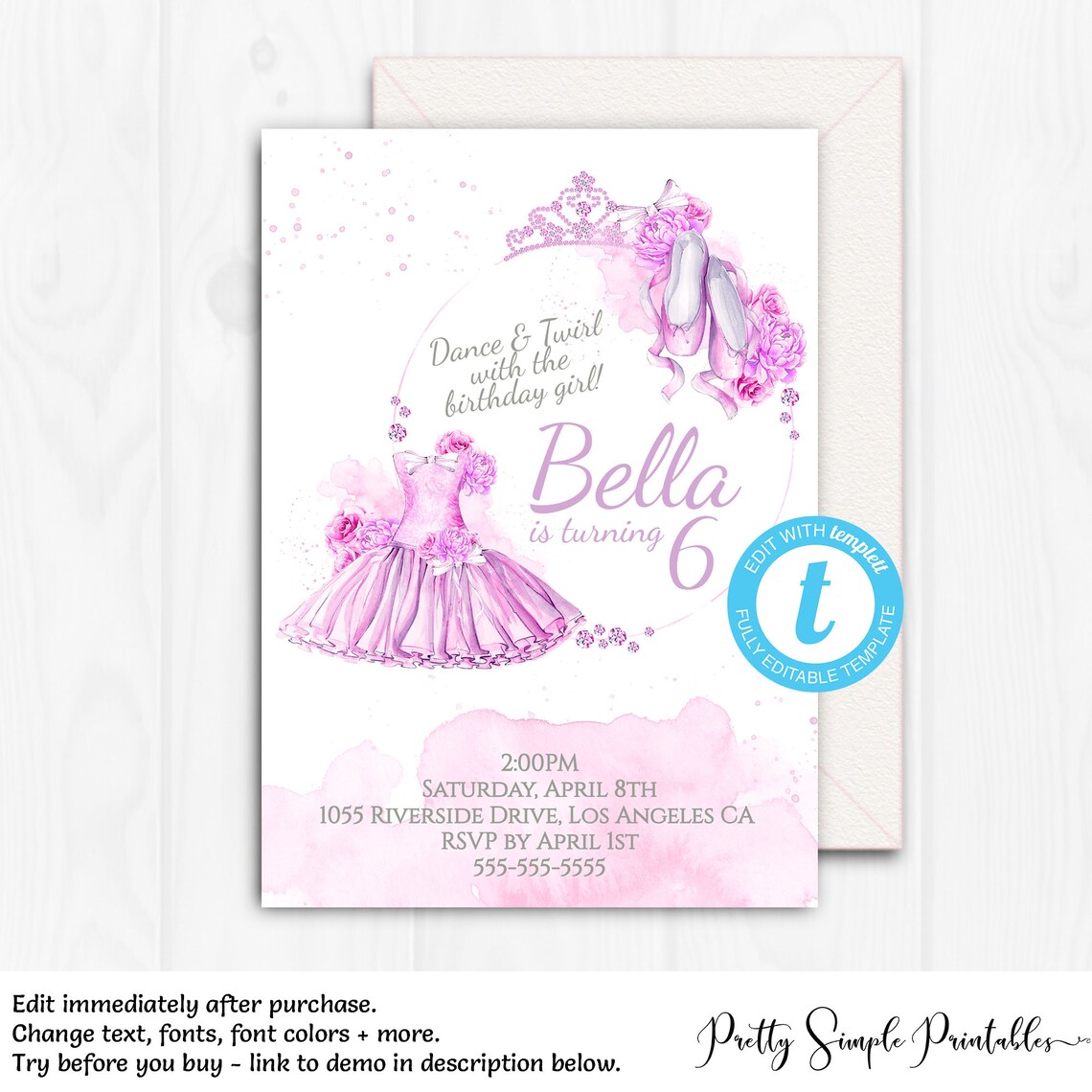 Ballerina Birthday Invitation Printable Ballerina Invitation - Etsy